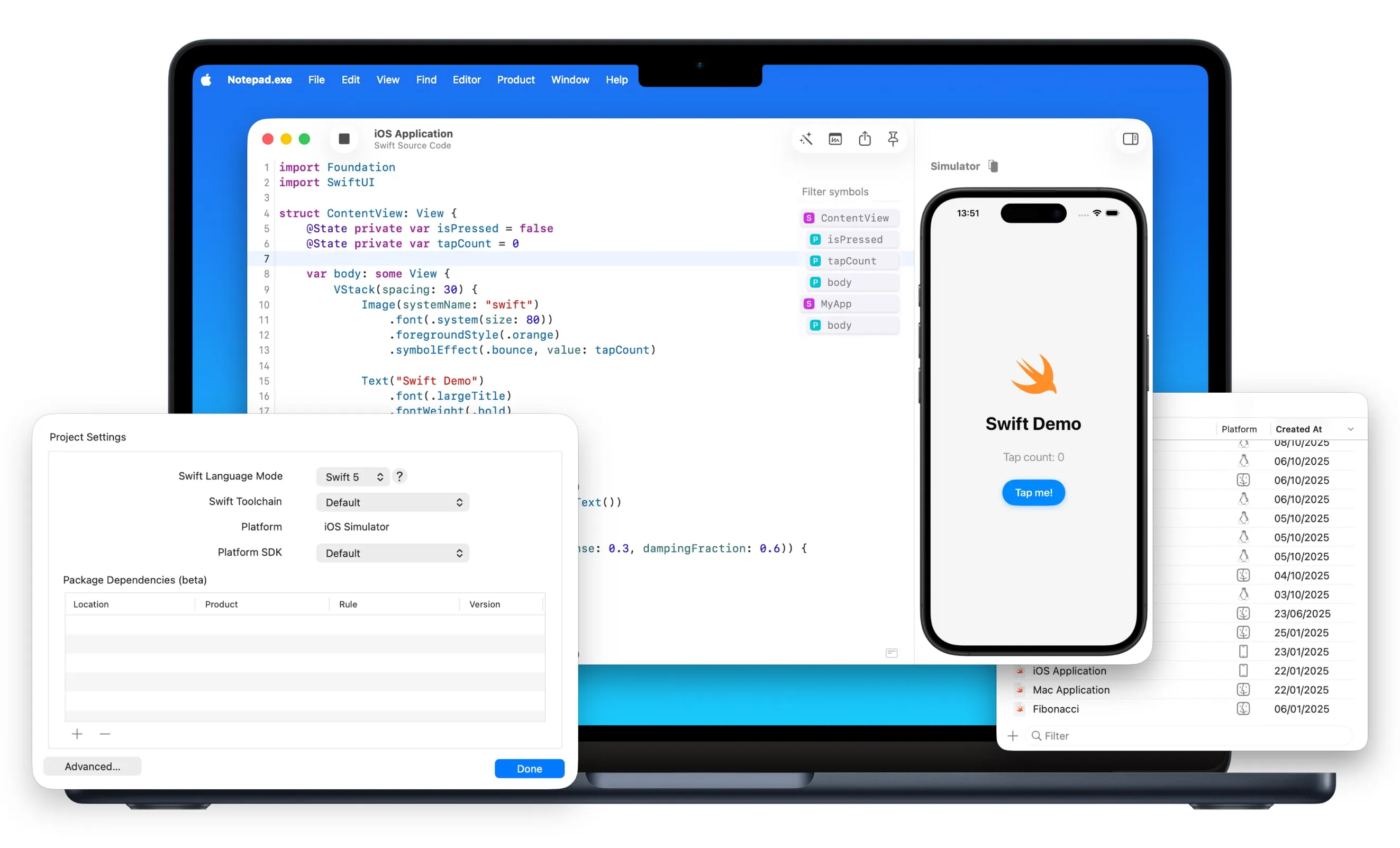 Notepad.exe - Lightweight Swift, Python & JavaScript IDE for Mac